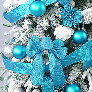 HUIHUANG Turquoise Christmas Ribbon 2-1/2" Sparkle Metallic Glitter Wired Ribbon for Tree, Bows Making, Wreath Supplies, Gift Wrapping, Garland, Home Decor, Crafts -10 Yards