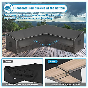 Velway Patio Sectional Sofa Cover V-Shaped Waterproof Super Windproof Sectional Couch Cover 100"x100" for Outdoor Garden Heavy-Duty UV Resistant Furniture Cover with 2 Air Vents Black