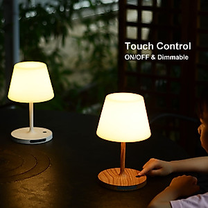 LOTITOL Outdoor Table Lamp/Cordless USB Rechargeable 4000mAh / 2700K LED/Touch Dimmable/Portable Battery Operated / IP44 Waterproof/PE Shade/Bedroom Dinning Camping Patio (9.6in, Wood Grain)