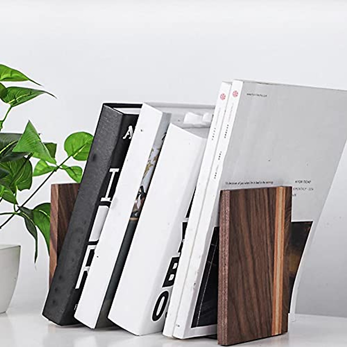 HALOU 2Pcs Wooden Bookends with Metal Base Heavy Duty Book Stand with Anti-Skid Dots for Office Desktop or Shelves Decorative Bookend