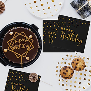DYLIVeS Happy Birthday Napkins, Black and Gold Foil Dots Napkins Disposable Paper Napkins for Dinner Picnic Cocktail Birthday Party Supplies Decorations for Boy Man, 6.5 x 6.5 Inch (Pack of 50)