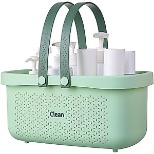 HAPPY MOTTE Plastic Portable Shower Caddy, Bathroom Shower Caddy Basket Tote With Handle For Collage Dorm Camp Travel Green