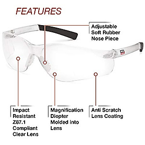 Lincoln Electric Bifocal Safety Glasses | 1.00 Diopter | Soft Rubber Overmolded Frame | Clear Lens |K3117-100