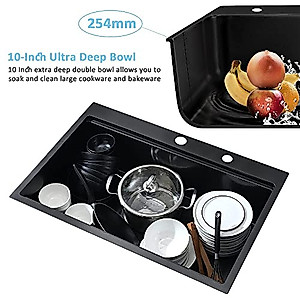 33 Inch Black Drop In Kitchen Sink Workstation-Bokaiya 33x22 Drop In Workstation Kitchen Sink 16 Gauge Stainless SteelSingle Bowl Kitchen Sink with Cutting Board