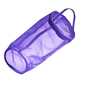 SEWACC Empty Yarn Storage Bags Travel Tote Bags Purple Bag Zipper with Handles Crochet Basket Round Knitting Hooks Organizer Mesh Portable Holder Lightweight Storage Wool Supplies