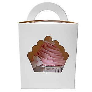 ONE MORE Individual Cupcake Containers,Large Single Cupcake Boxes Carrier with Insert & Handles and PVC Window For Birthday Party(White 15)
