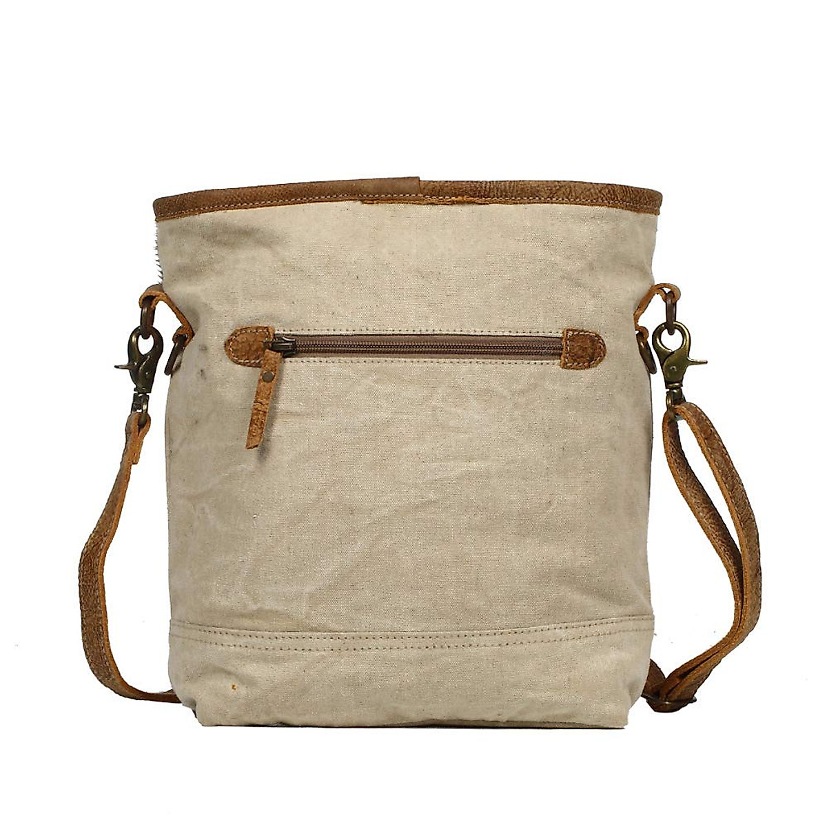 Myra Bag Tribal Stripe Front Pocket Upcycled Canvas & Cowhide Leather Shoulder Bag S-1232, Brown, One Size