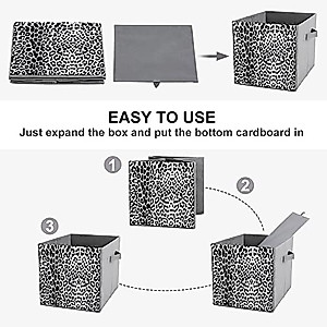 Black and White Leopard Print Collapsible Cubes Storage Bins Closet Organizer Baskets Foldable Organization Boxes with Dual Handles