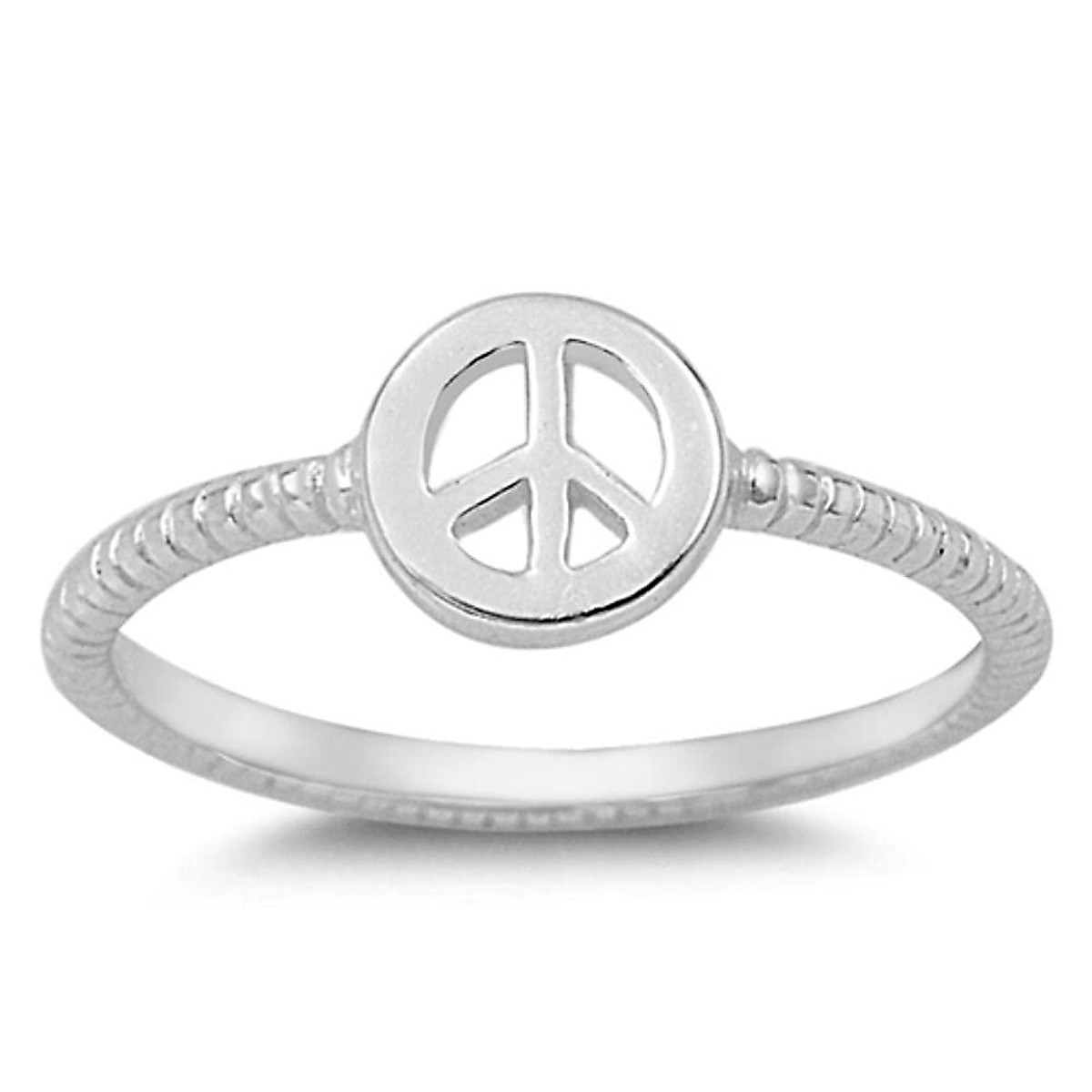 Peace Sign Love Joy Ring New .925 Sterling Silver Rope Bali Band Size 9