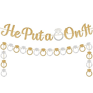 KatchOn, He Put a Ring On It Banner - 10 Feet, No DIY | Gold and Silver Engagement Party Decorations | He Put A Ring On It Sign for Bachelorette Party Decorations, Bridal Shower Decorations