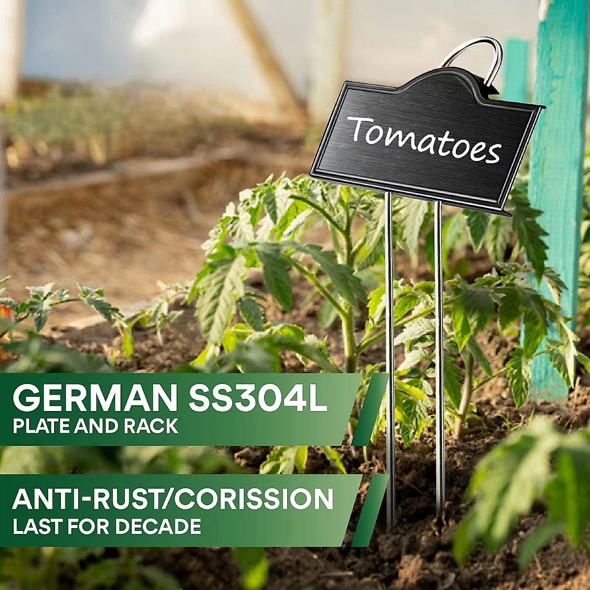 Metal Plant Labels Weatherproof 25 Pack, Stainless Steel 304 Garden Label Markers Outdoor for Plants Vegetables Herb Seedlings Flowers with a Pen, Label Area 3.74'' x 1.39'' Height 10.75 Inch