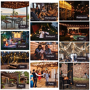 DAMAING Outdoor String Lights 50FT Waterproof,LED Patio Lights Dimmable with 27 Bright Shatterproof Retro Bulbs,Vintage Edison String Hanging Lights for Outside Bistro,Backyard,Balcony,White Cable