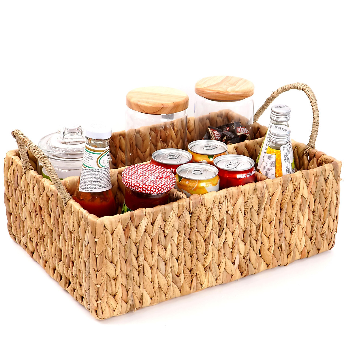 ABEL CRAFTS Wicker Basket Organizer Rectangle Water Hyacinth Storage Baskets Set Of 4 Organizing Bathroom Bedroom Kitchen Shelves Pantry Natural Woven Baskets Rectangular