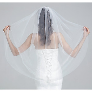 BEAUTELICATE Wedding Bridal Veil with Comb 1 Tier Cut Edge Fingertip&Cathedral Length