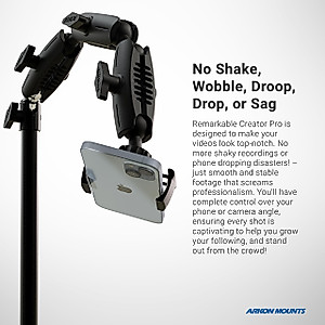 ARKON Mounts Remarkable Creator Pro+Plus Clamp Mount Content Creators & Hobbyists Phone Holder for Filming Secondary Tablet Holder LED Light Solid Clamp Fits Pad, iPhone, and More