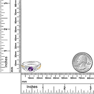 Gem Stone King 925 Sterling Silver and 10K Yellow Gold Round Purple Amethyst and White Topaz 3 Stone Ring For Women (1.14 Cttw, Available In Size 5, 6, 7, 8, 9)