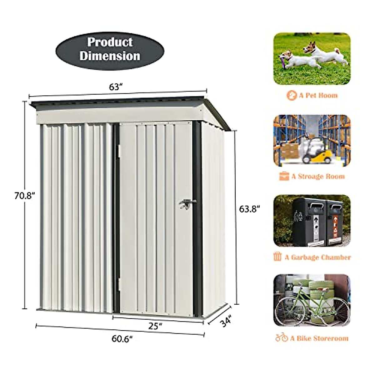 5' x 3' Metal Outdoor Storage Shed, Steel Utility Tool Shed Storage House with Door & Lock, Metal Sheds Outdoor Storage for Backyard Garden Patio Lawn, White