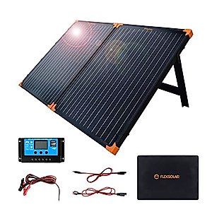 FlexSolar 100W Solar Panel Charger with 20A PWM Charger Controller, SAE 8mmDC Anderson Output IP65 Waterproof Foldable Suitcase with Kickstand Power Emergency for Battery Generator Power Station