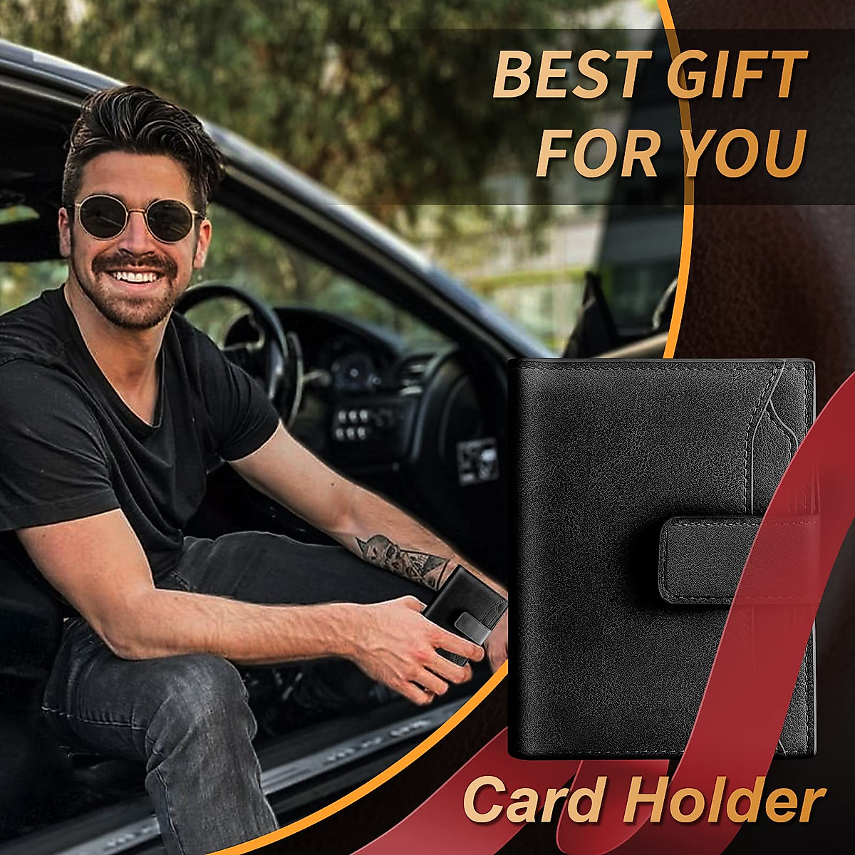 Credit Card Bifold Leather Wallet-With Front Pocket Id Window Men Women Mens Womens Ladies Woman Small Coin Pocket Rfid Blocking Black Multi Id Card Zipper Holder Wallets Female Teen Girl Coin Purse