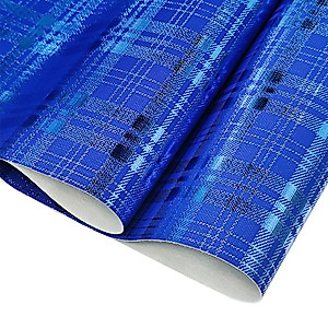 HYANG Matte Bronzing Embossing Grid Blue PU Faux Leather 1 Roll 12"X53"(30cmX135cm), Faux Leather Very Suitable for Crafts Making Leather Earrings, Bows, Handbag ，Sewing