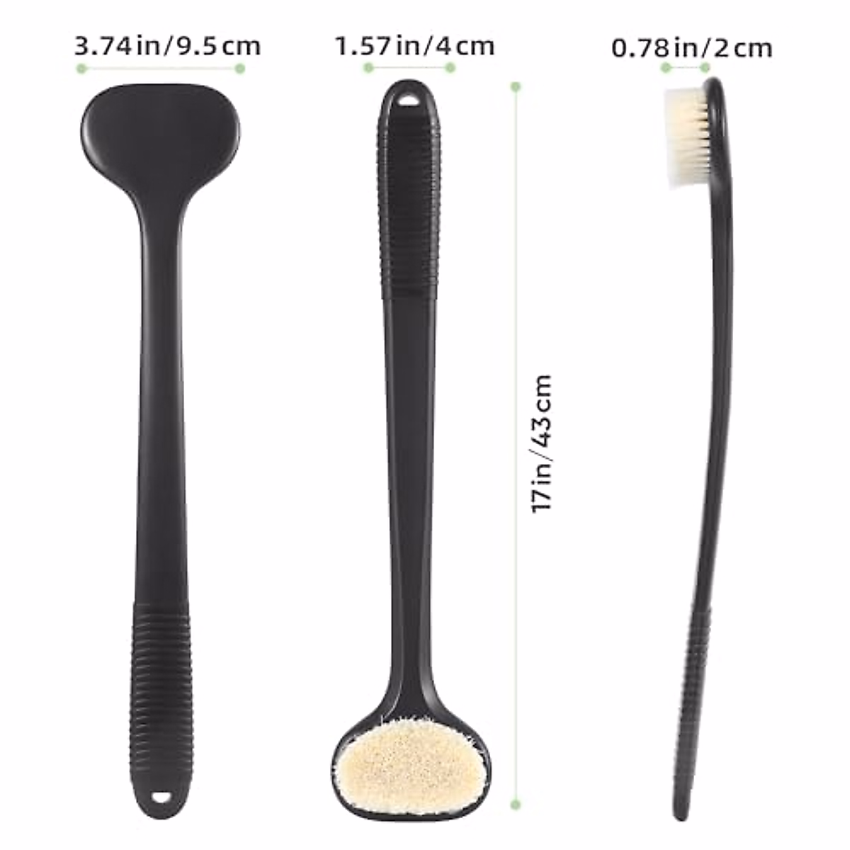 ZARCKER Long-Handled Shower Back Scrubber Brush, 17 Inch, Black, Deep Cleansing, Gentle Exfoliation