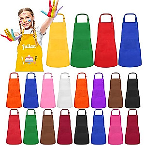 Ecoofor 24 Pieces 12 Colors Kid Aprons Set XL for 7-13 Age Children Chef Aprons Kids Painting for Kitchen Cooking Baking Painting