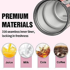 GOOM 18oz Travel Coffee Mug Tumbler with Lid and Straw, 18/10 Stainless Steel, 6-Layer Insulation, Spill Proof, Leak Proof Tumbler with Straw Mouth Rotary Lock, Coffee Mugs for Women - Black, Pink