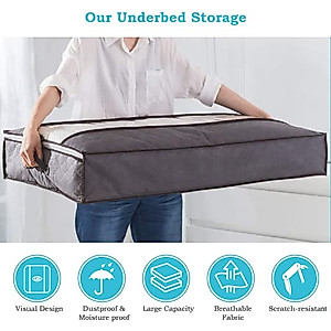 Large Capacity Clothes Storage Bag Organizer with Reinforced Handle Thick Fabric for Comforters, Blankets, Bedding, Foldable with Sturdy Zipper, Clear Window, Grey