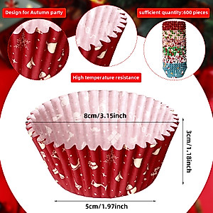 600 Pieces Christmas Cupcake Wrappers, Candy Santa Claus Cupcake Liners, Snowman Cupcake Cups, Xmas Colorful Paper Baking Cups for Cake Candy Make Baking Supplies, 6 Styles(Classic Styles)