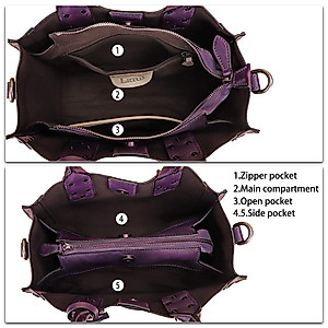 Genuine Leather Satchel Handbag for Women Vintage Handmade Shoulder Bag Cowhide Tote Purse (Purple)