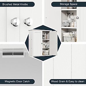 SUNLEI Bathroom Cabinet Wall Medicine Mount for Storage Over Toilet Mounted Kitchen Small Hanging Laundry Room Shelves Above with Doors Sink Shelf Towel White