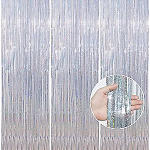 Crosize 3 Pack 3.3 x 9.9 ft Silver Foil Fringe Backdrop Curtain, Streamer Backdrop Curtains, Birthday Party Decorations, Tinsel Curtain for Parties, Galentines Decor, Preppy, Photo Booth