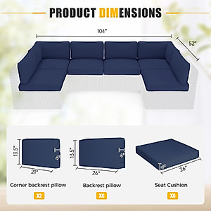 SUNCROWN Outdoor 14-Piece Replacement Cushions for Patio Furniture, Water-Resistant Cushion for 6-seat Patio Sectional Conversation Set, Liner&Cover(Dark Blue)
