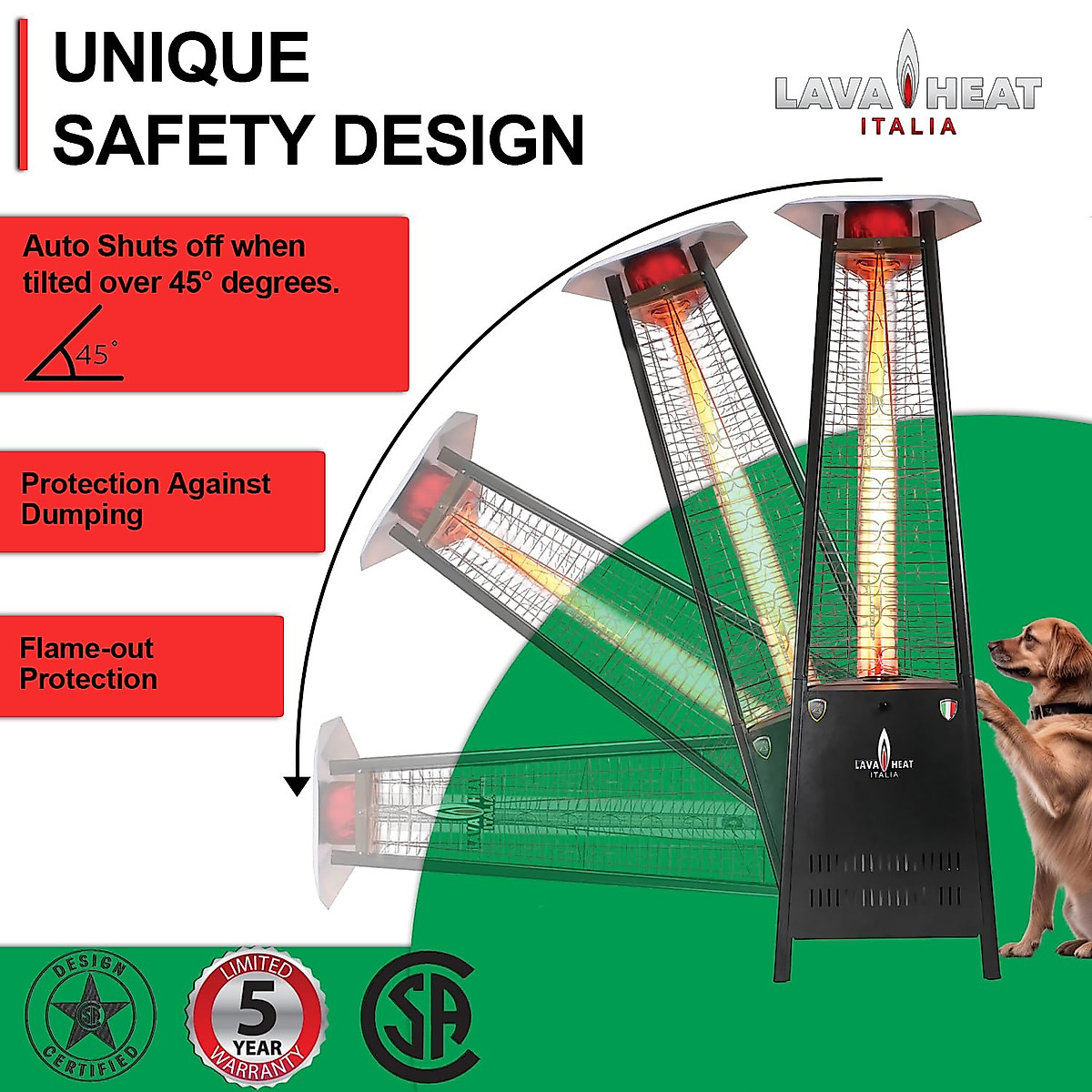 Lava 2G A-LINE 8 ft. Portable Propane Pyramid Patio Heater - Remote Control - 66000 BTU - Triple Protection System - Safety Tilt Switch - Electronic Ignition - 4 Inches Glass Tube - Heritage Bronze
