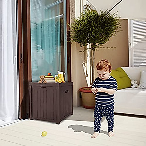 Omelaza 51 Gallon Outdoor Deck Storage Box, Resin Multi-purpose Storage Bins with Lid, Indoor/Outdoor Storage Container, Ideal for Patio Furniture, Pool Accessories, Toys, Gardening Tools - Brown