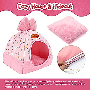 YUEPET Rabbit Bed Warm Guinea Pig Cave Beds Cute Bowknot Rabbit House and Hideouts Cage Accessorie for Bunny Guinea Pigs Chinchilla and Other Small Animals
