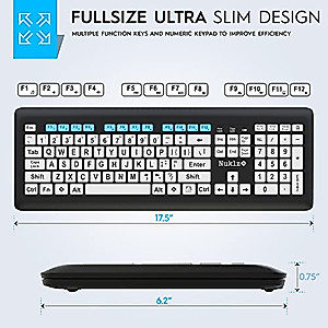 Nuklz N Magnus 325 | Wireless Large Print Full Size Computer Keyboard | High Contrast Black & White Keys | Soft Buttons | Ideal for Visually Impaired, Beginners and Seniors | Plug & Play
