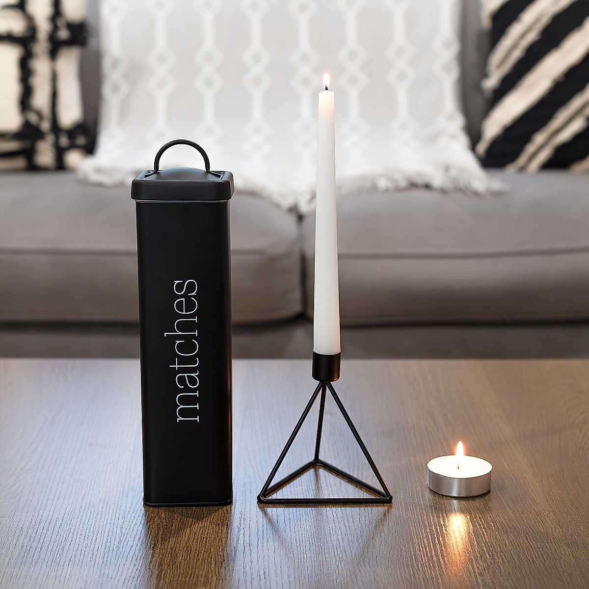 AuldHome Design Enamelware Fireplace Matches Holder (Black), Farmhouse Storage Container for Long Safety Matches