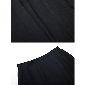 Phorecys Women's Casual Long Maxi Skirt Cotton Elastic Waist Boho Goth Fairy Renaissance Weekend Skirts Dress Black 105CM Length