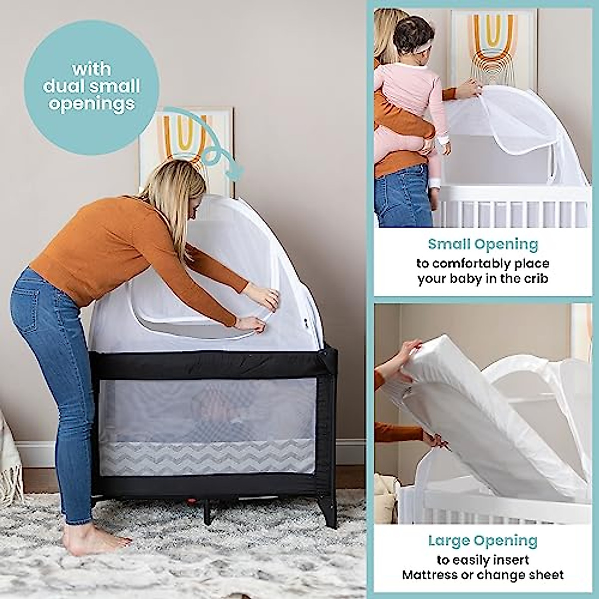 Pro Baby Safety Premium Pack n Play Tent, Mini Crib Tent to Keep Baby from Climbing Out, Auto Pop Up Pack and Play Tent with Auto-Lock Zippers, Thick Velvety Breathable Mesh (Gray Chevron)