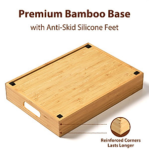 Umilife Kitchen Cabinet Organizer for Food Storage Container Lids, with Adjustable Dividers, Bamboo Drawer Caddy, Box for Kitchen Storage and Organization