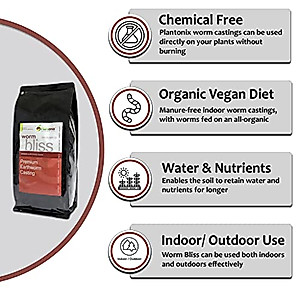 Worm Bliss - Pure Organic Earthworm Castings - All Natural Plant Fertilizer and Soil Enhancer - Potting Mix for Plants, Vegetables, Flowers, and Indoor and Outdoor Gardens (8 Quart)