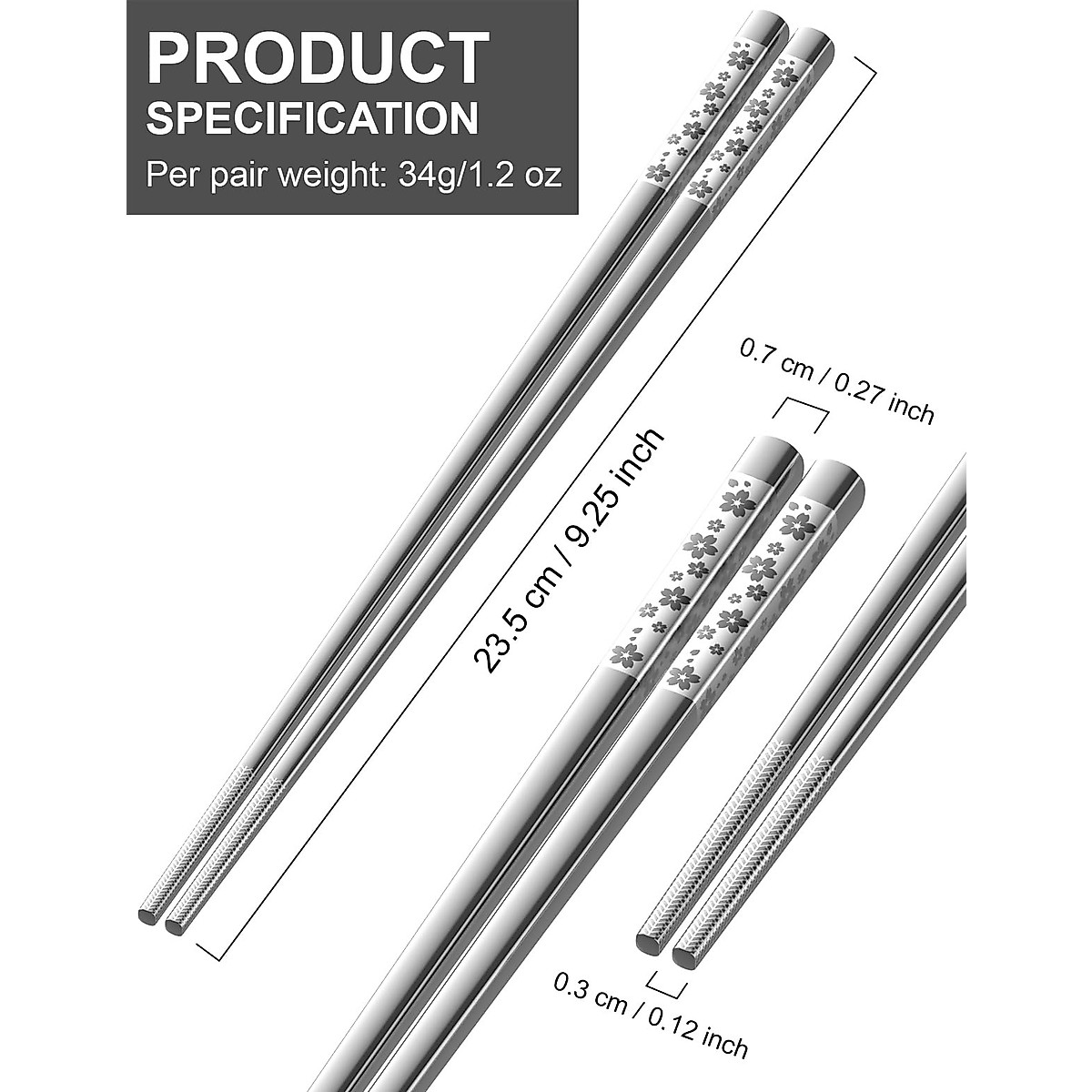 FOFAYU 5 Pairs Metal Chopsticks Reusable 18/8 stainless steel Chopsticks Japanese Style Dishwasher Safe Lightweight Non-Slip Chop Sticks 9 1/4 Inches Present Set