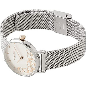 COACH 14503858 Perry Silver/Rose Gold Tone Logo Dial Stainless Steel Silver Mesh Band Women's Watch