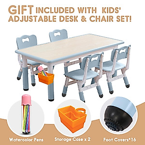 JIAOQIU Kids Table and Chair, Toddler Table and Chair Set, Adjustable Kids Table, Non-Slip Table Legs&Organizer, Graffiti Desktop, Suitable for Kids Table and Chairs Ages 3-12