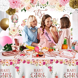 Baby Shower Decorations for Girl Pink and Rose Gold Floral Baby Shower Decor with It's A Girl Backdrop and Baby Girl Plates and Napkins for Sweet Baby Girl Shower Supplies Serves 20 Guests