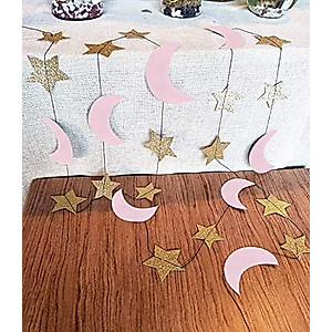 Moon and Star Garland Twinkle Twinkle Little Star of 2pcs Pink Gold Princess Birthday Party Decorations Pink Gold Moon Star Baby Shower Decorations 1st Birthday Garland Love You to the Moon and Back