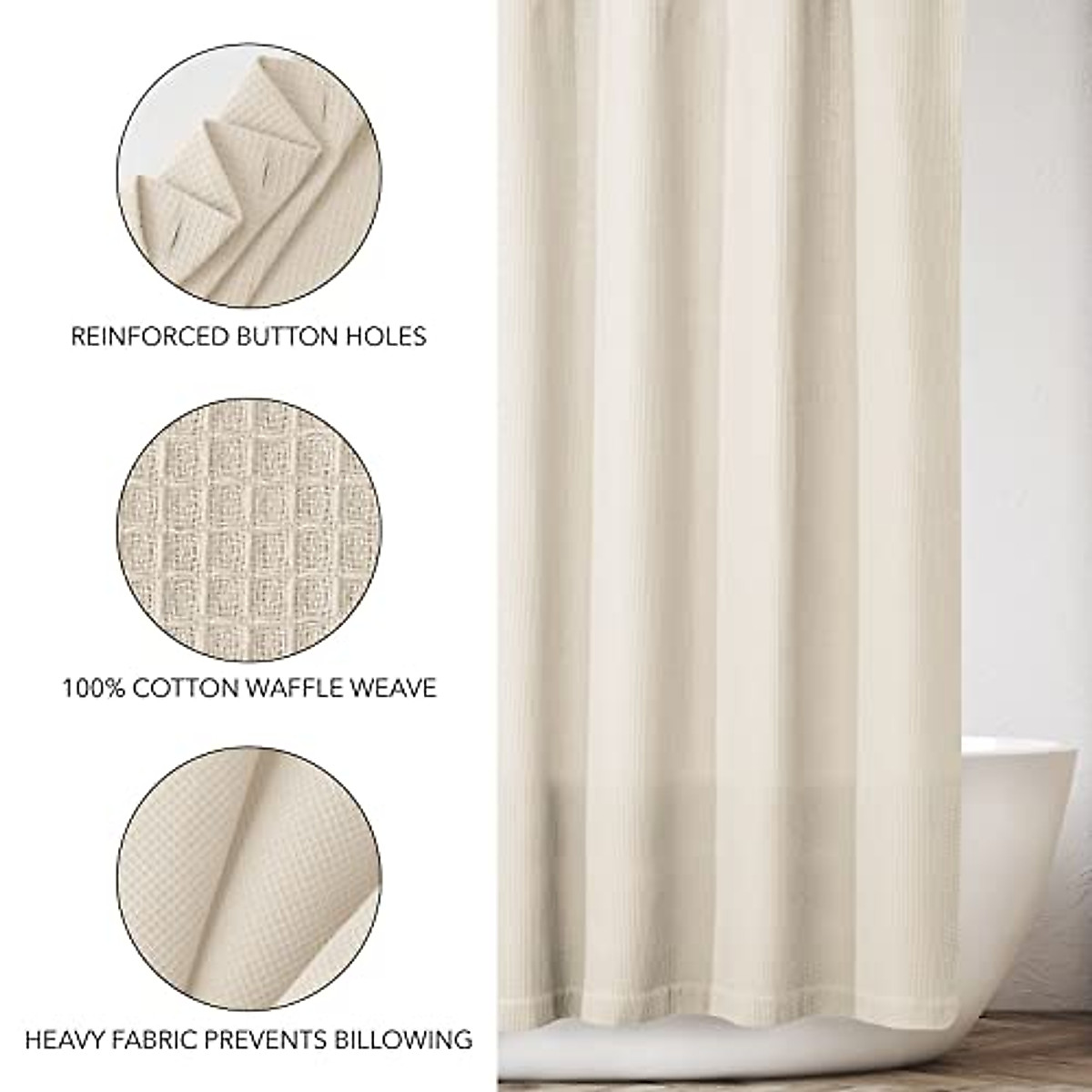 mDesign Cotton Waffle Knit Shower Curtain - Hotel Style Shower Curtain - Luxury, Spa Quality Waffle Weave Fabric Cotton Shower Curtains for Bathroom - Bath and Shower Curtains - 72" x 72", Cream/Beige