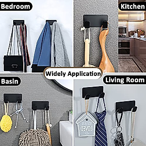 SAYAYO Black Coat Hooks for Wall, Adhesive Towel Hooks for Bathrooms, Heavy Duty Wall Hooks for Hanging, Stainless Steel Double Robe Hooks X 2 Packs