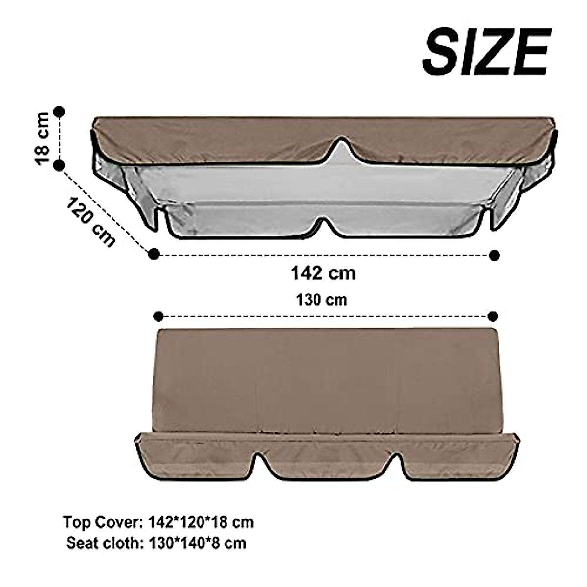 Patio Swing Canopy Cover Set - Swing Replacement Top Cover + Swing Cushion Cover for 3 Seater Swing Waterproof Dustproof, Only Cover